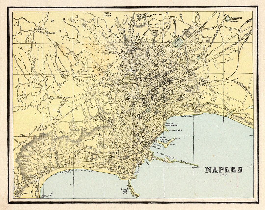 1894 Antique Naples Italy City Map Wall Decor Naples Street Map George Cram Atlas Map Gift for ...