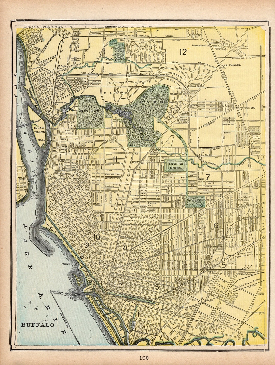 1897 Antique BUFFALO Street Map George Cram Buffalo New York City Map ...