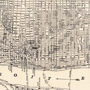 1919 Antique DETROIT Street Map City Map of Detroit Michigan Black ...