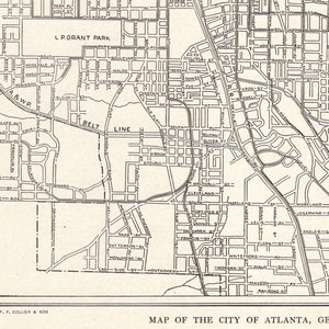 1925 Antique ATLANTA Street Map City Map of Atlanta Georgia Black and ...