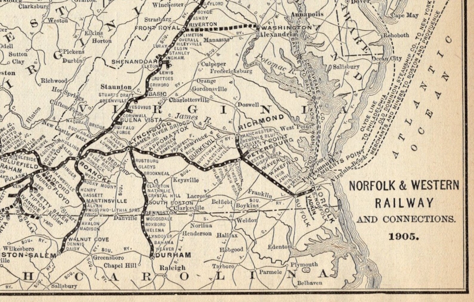 1905 Antique Norfolk and Western Railway System Map Norfolk | Etsy