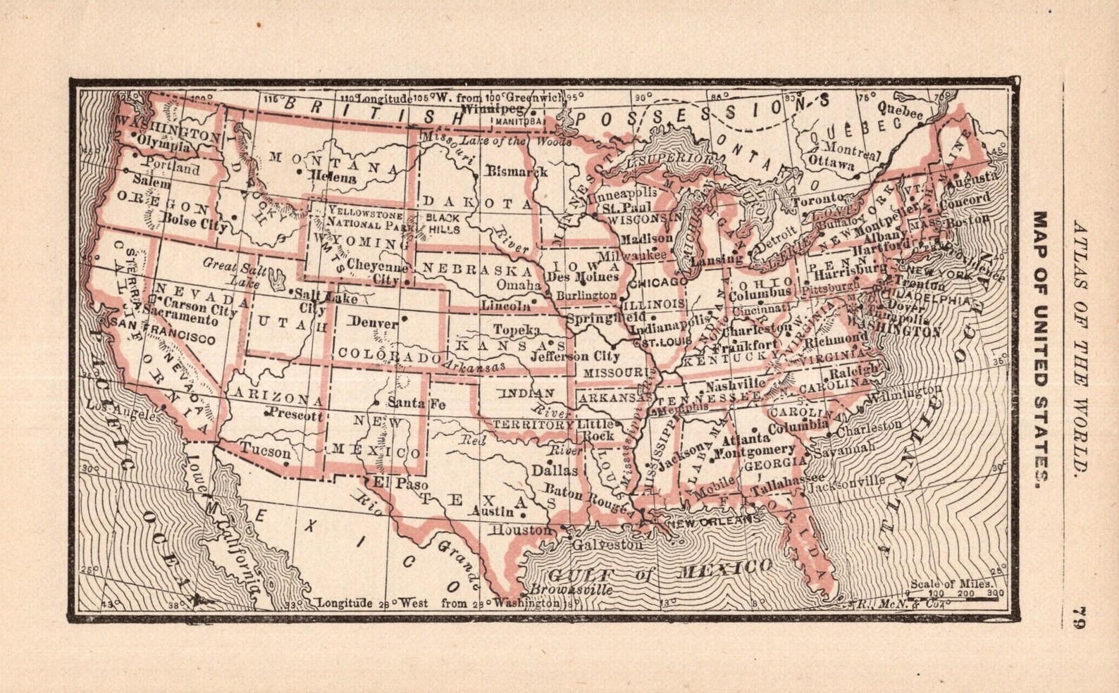 1888 Tiny UNITED STATES Map Miniature Vintage USA Map of the United ...