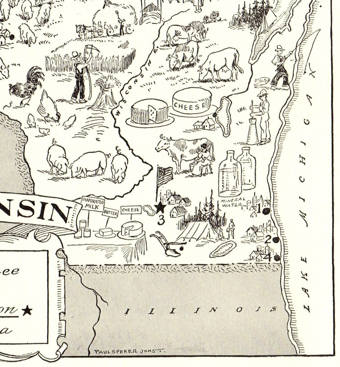 1950s Vintage Wisconsin Picture Map State Map of Wisconsin | Etsy