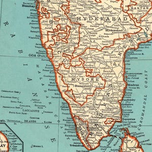 1935 Antique Map of INDIA Vintage India Map Library Decor Gift for ...