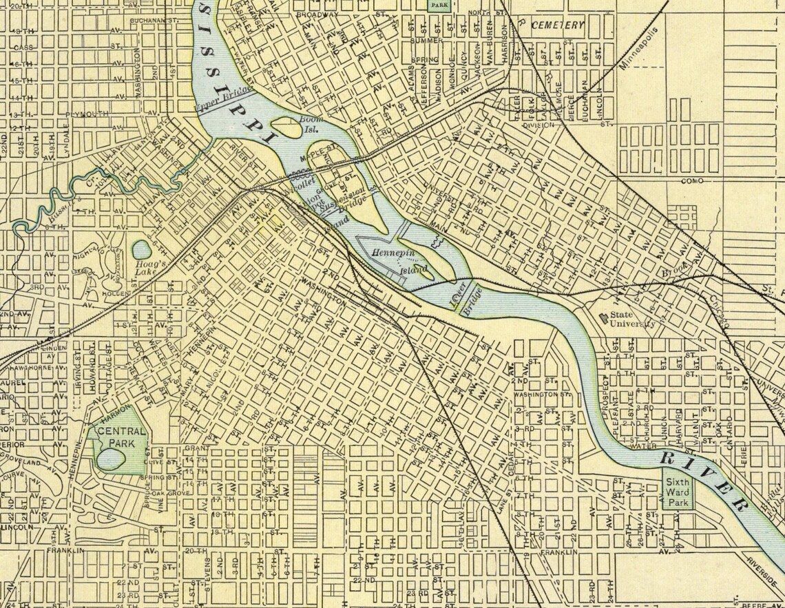 1901 Antique MINNEAPOLIS Street Map George Cram Minneapolis City Map ...