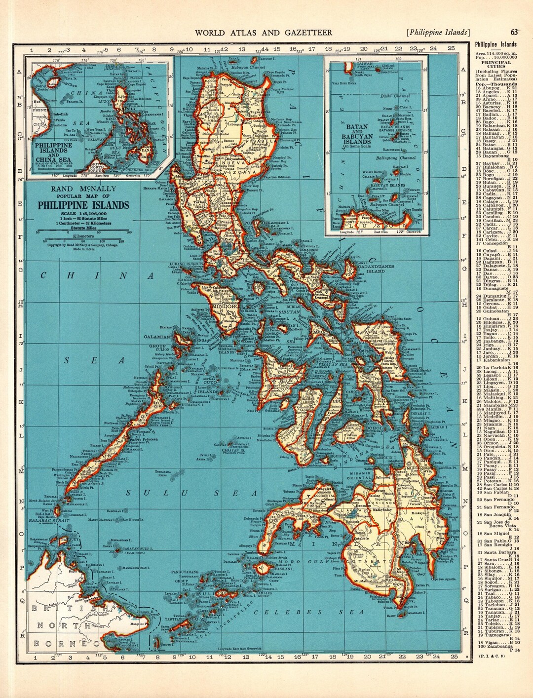 1940 Antique PHILIPPINE ISLANDS Map Vintage Map of the Philippines ...