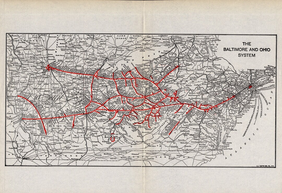1922 Antique BALTIMORE and OHIO Railroad Map Vintage B and O Railway ...
