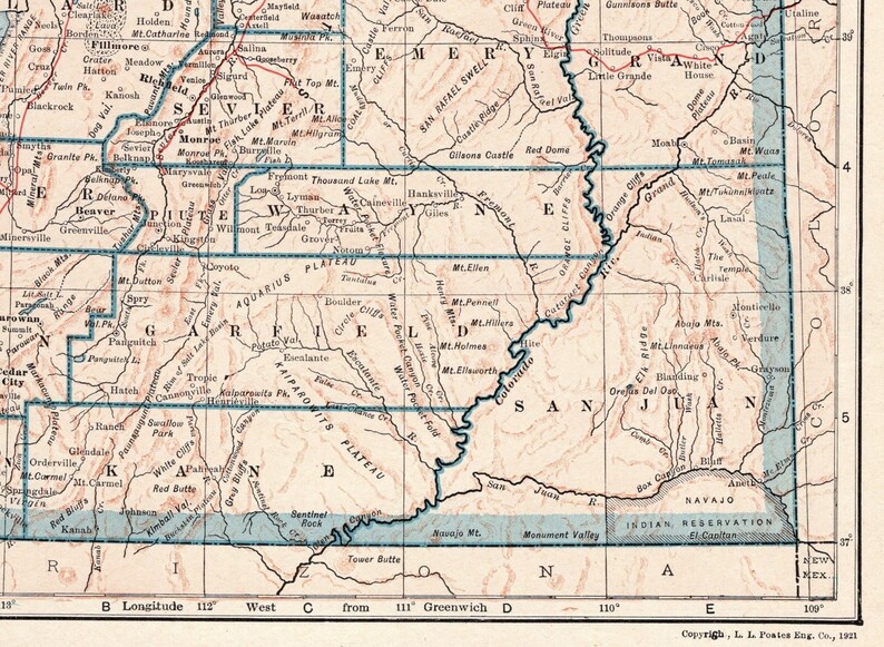 1921 Antique UTAH State Map Vintage Map of Utah Gallery Wall - Etsy