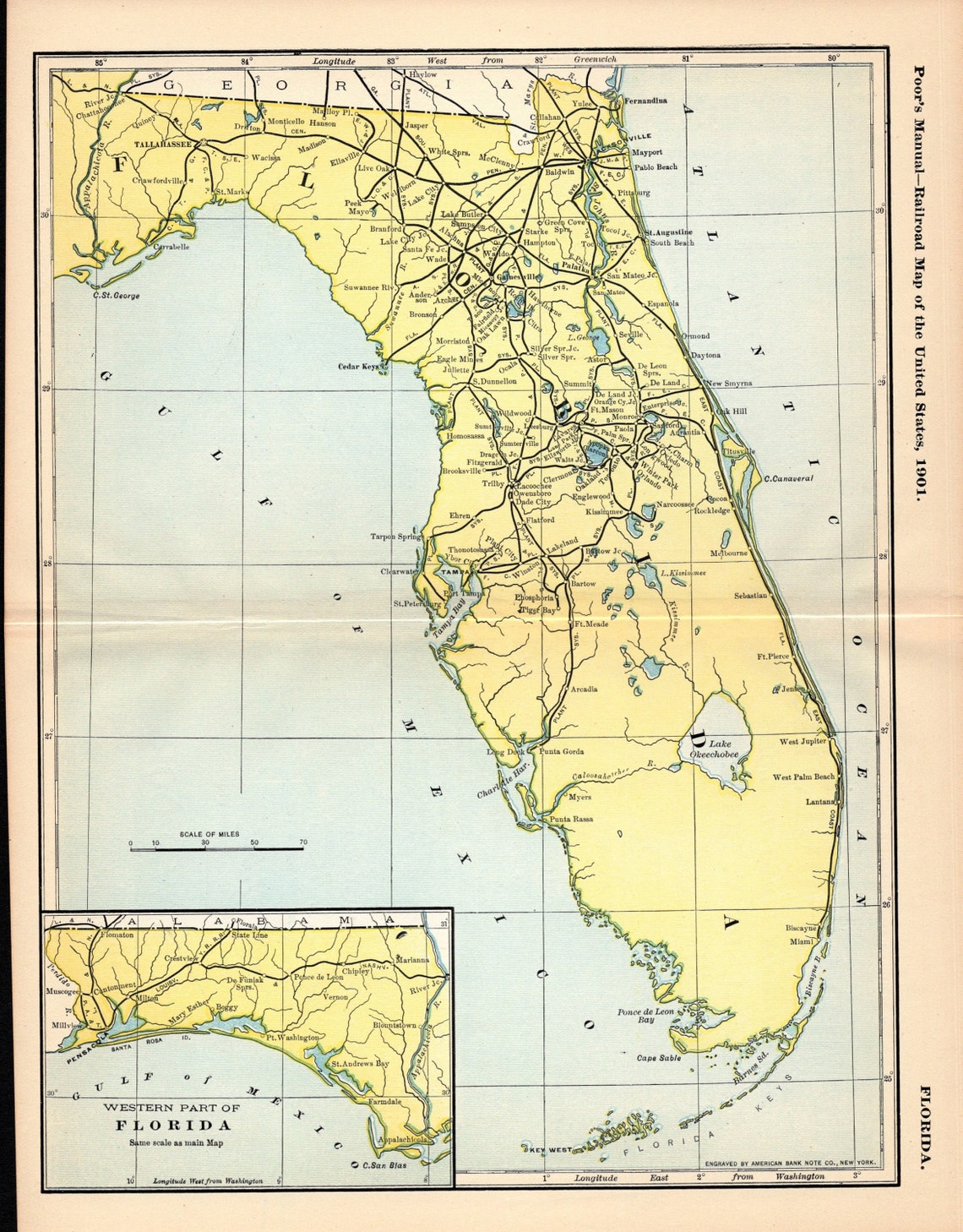 1901 Antique Florida Railroad Map Plant System Railroad - Etsy