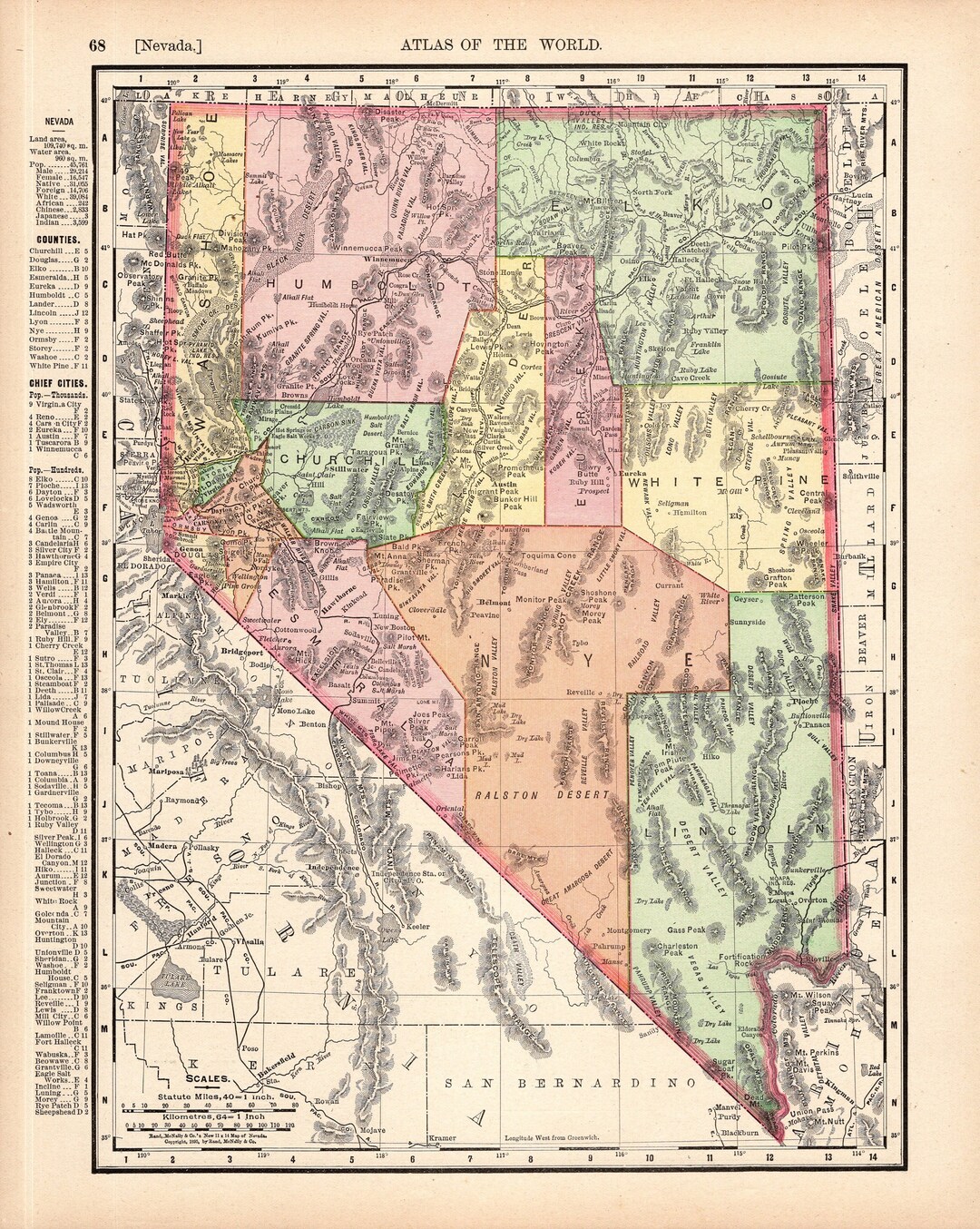 1895 Antique Nevada State Map Atlas Map of Nevada Gallery Wall Decor ...