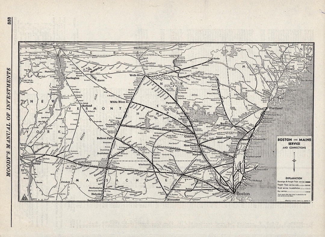 1946 Vintage BOSTON and MAINE Railroad Map B & M Railroad Map Railway Map Birthday Gift for Dad ...