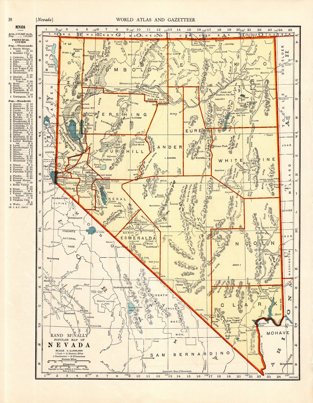1942 Vintage Nevada State Map Atlas Map of Nevada Gallery Wall Decor ...