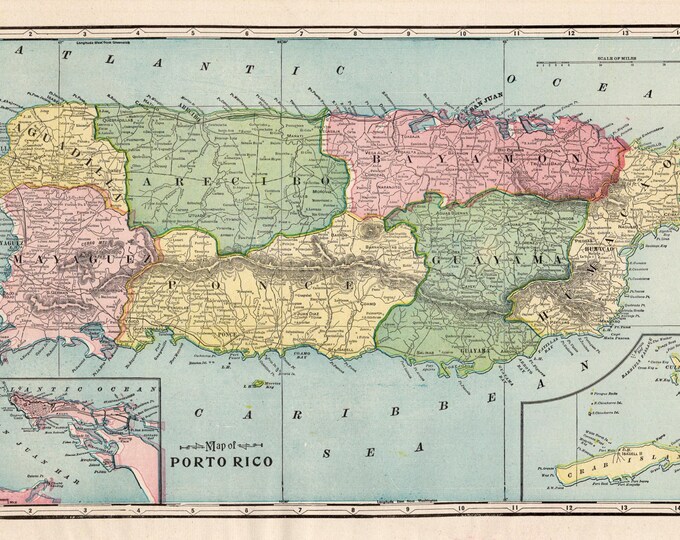 1903 Antique PUERTO RICO Map Vintage Map of Puerto Rico Gallery Wall ...