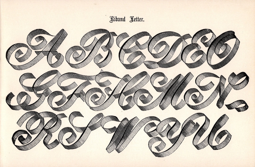 Antique Alphabet Print Riband Letter Type Font Wall Art Decor 1906 ABC ...