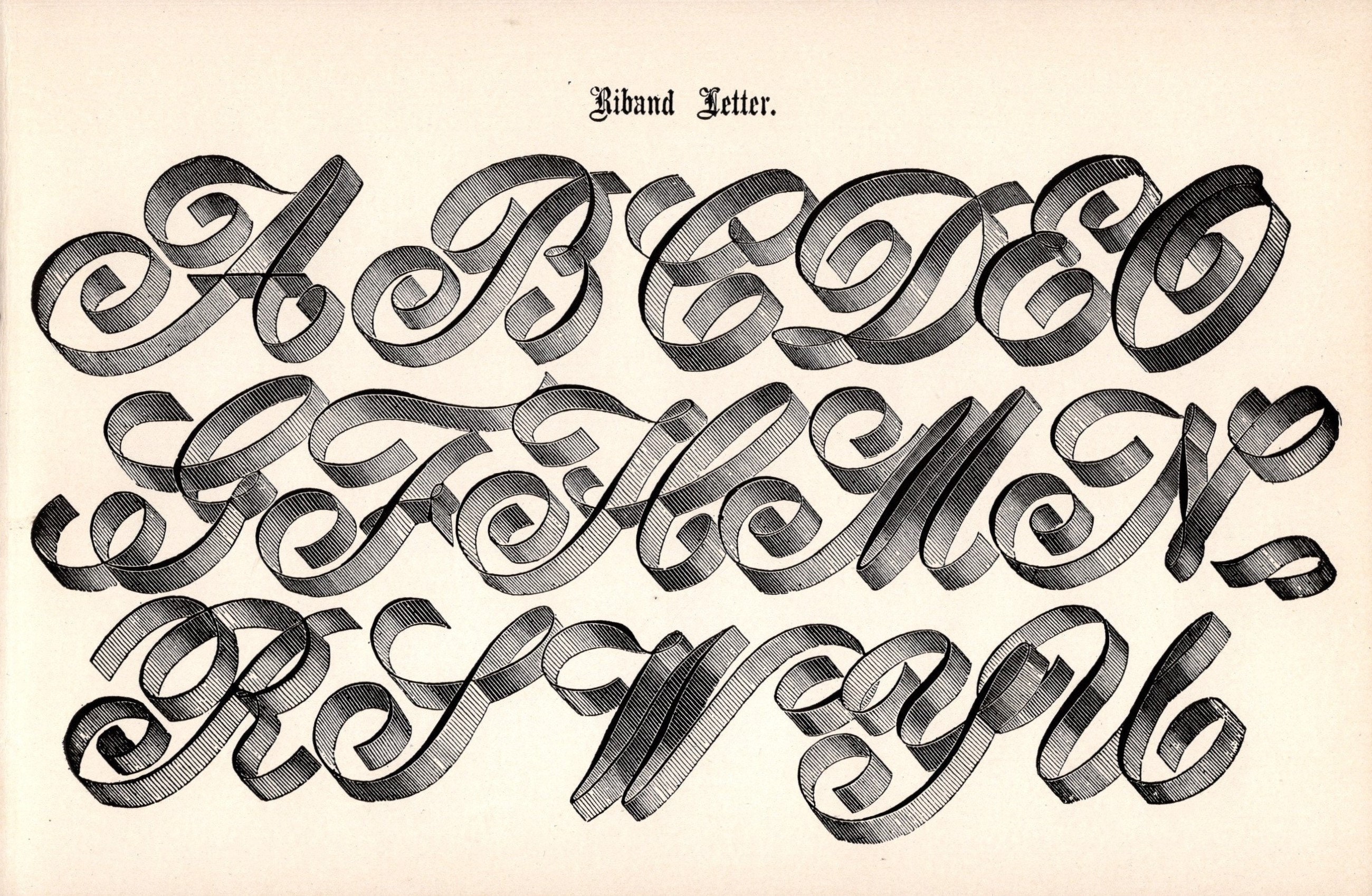 Antique Alphabet Print Riband Letter Type Font Wall Art Decor 1906 ABC ...