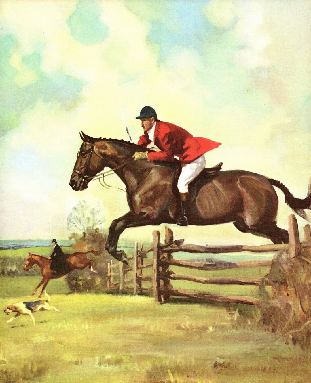 1950s Hunter Horse Print Horseback Riding Hunter Jumper Horse ...