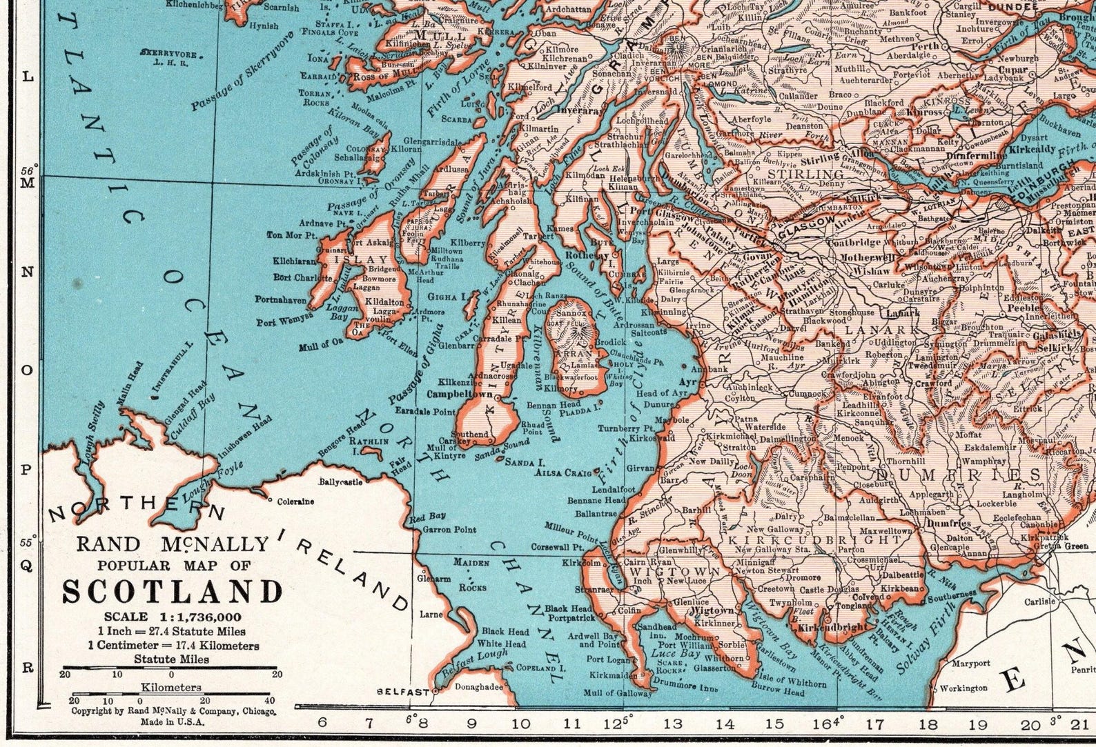 1944 Vintage SCOTLAND Map of Scotland Wall Decor Office Decor Scotland ...