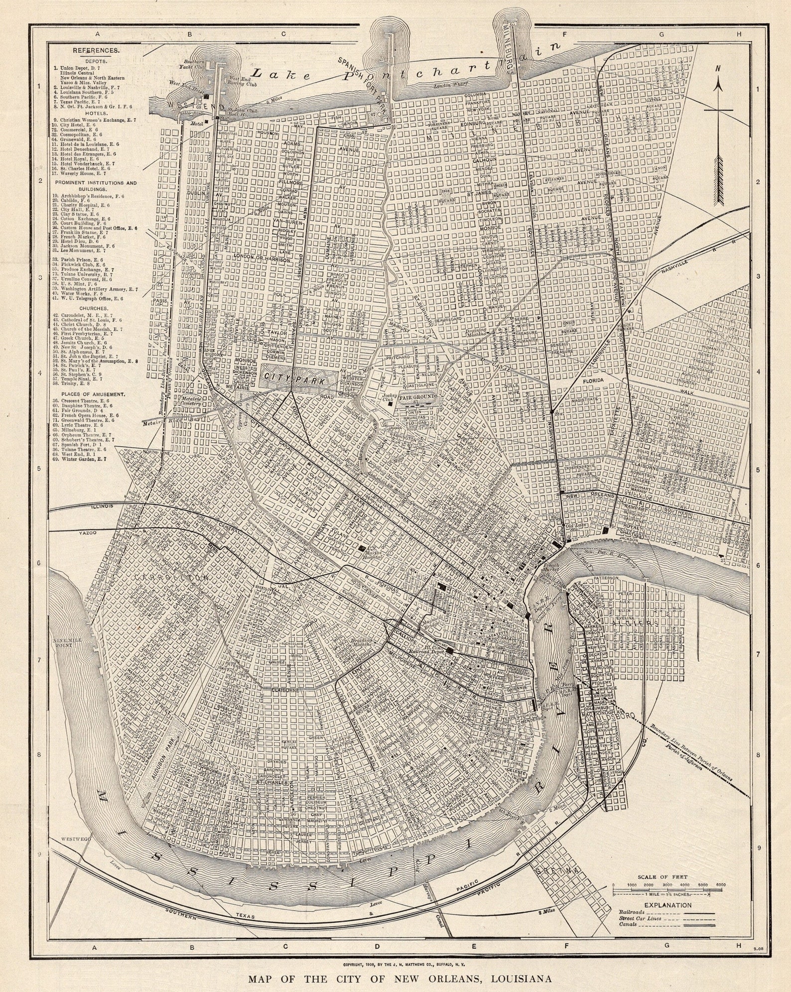 1908 Antique NEW ORLEANS City Map Street Map of New Orleans - Etsy