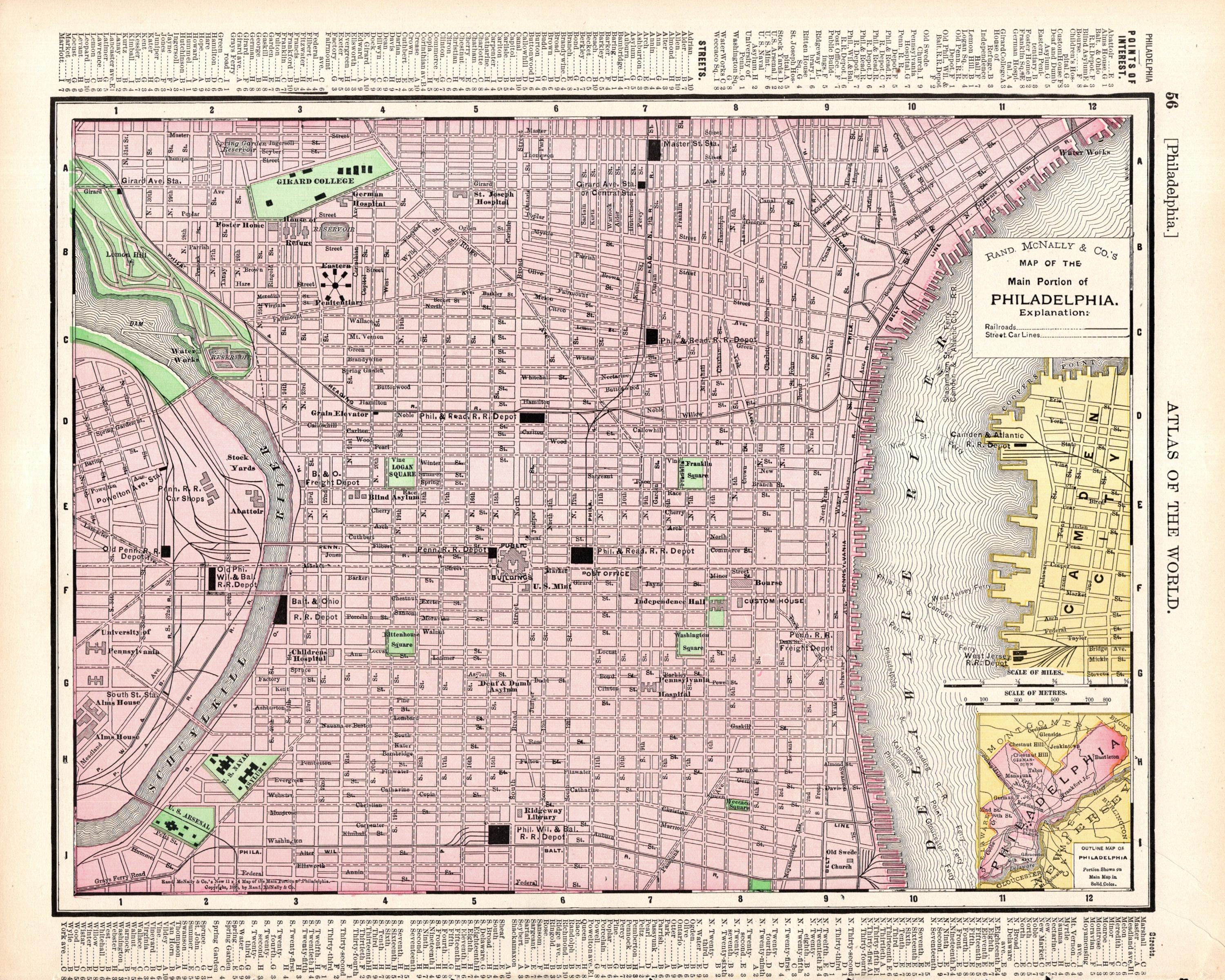 1895 Antique PHILADELPHIA Street Map of Philadelphia Pennsylvania Atlas ...