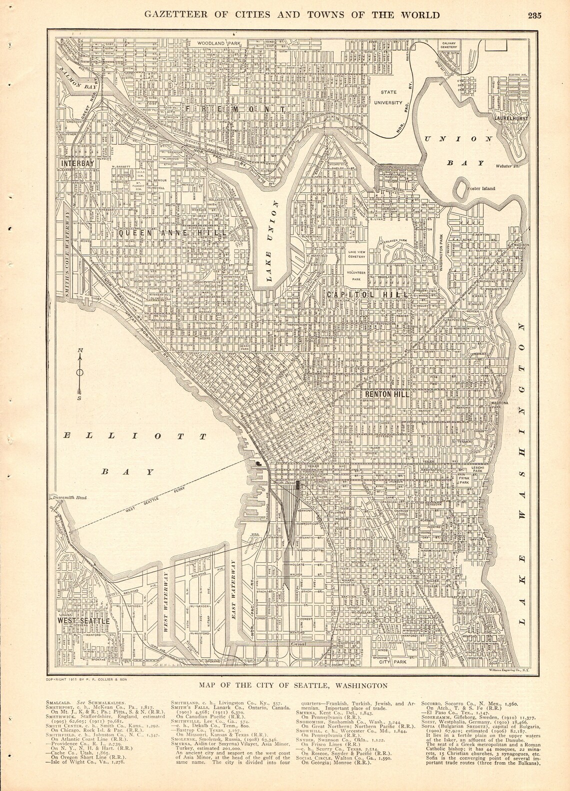 1911 Antique SEATTLE Washington Street Map of Seattle | Etsy