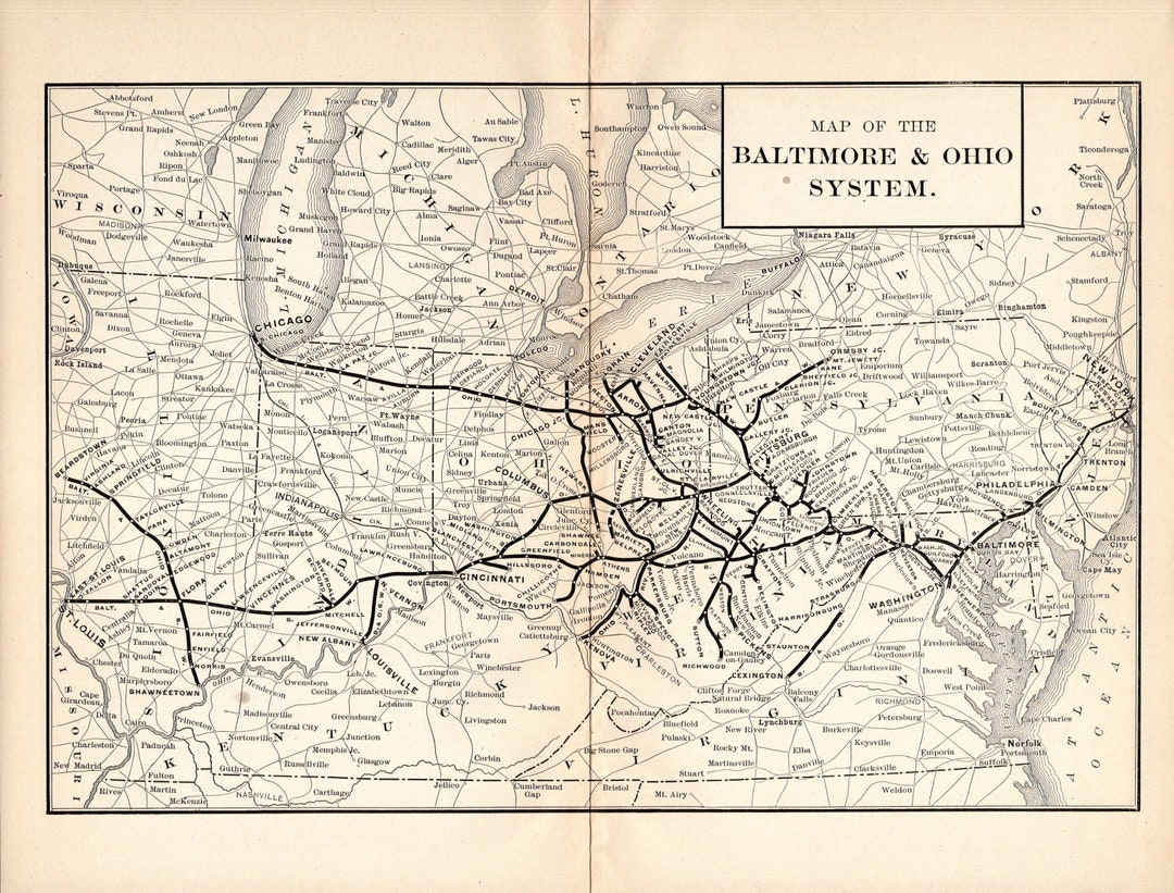 1903 Antique BALTIMORE AND OHIO Railroad Map B and O Railway Map ...