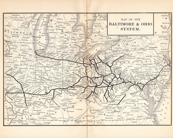 1903 Antique BALTIMORE AND OHIO Railroad Map B and O Railway Map ...