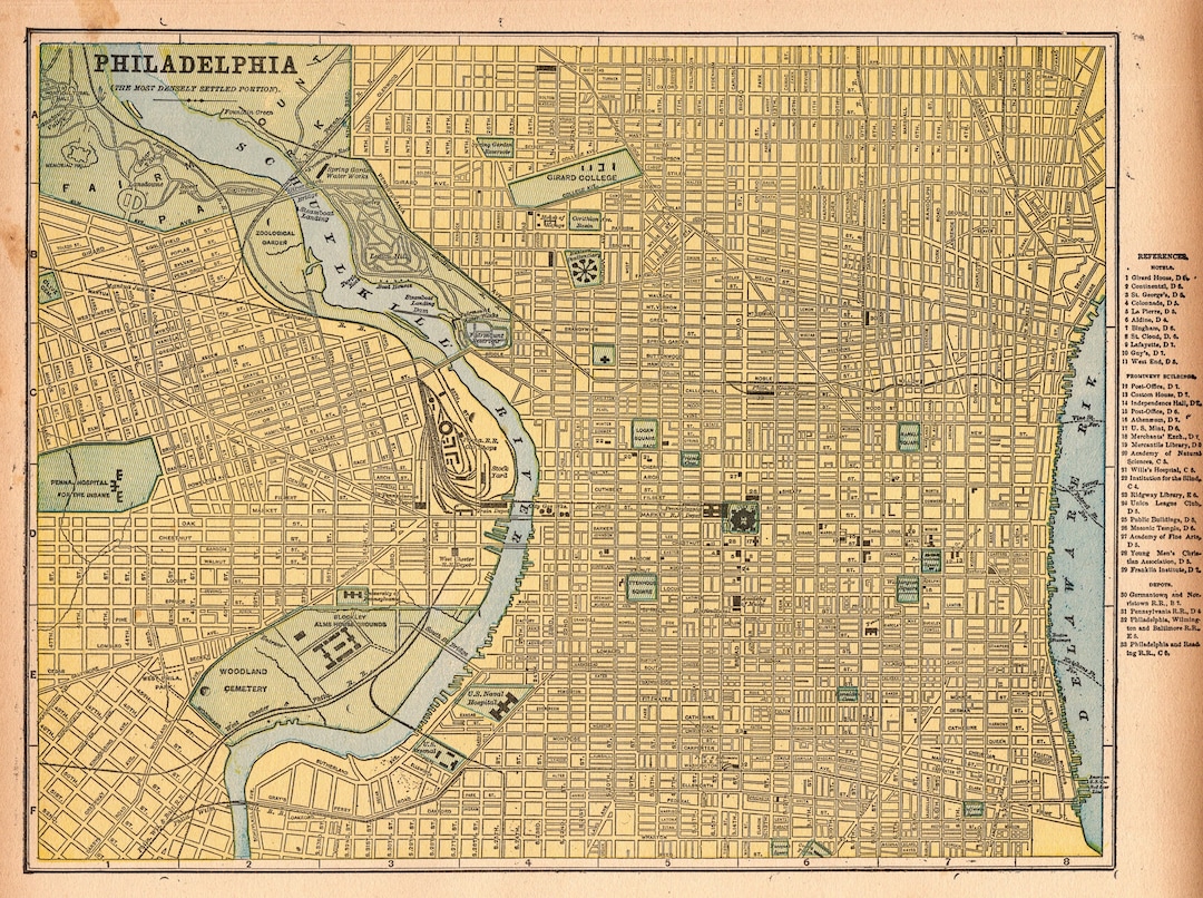 1895 Antique PHILADELPHIA City Street Map of Philadelphia Original ...