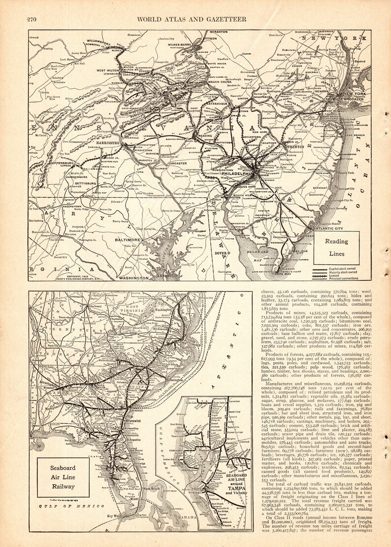 1928 Antique READING RAILROAD Map Vintage Railway Map Black - Etsy