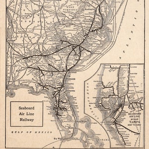 1925 Antique SEABOARD Air Line Railroad Map Vintage Railway Map Wall Art Birthday Gift for Dad ...