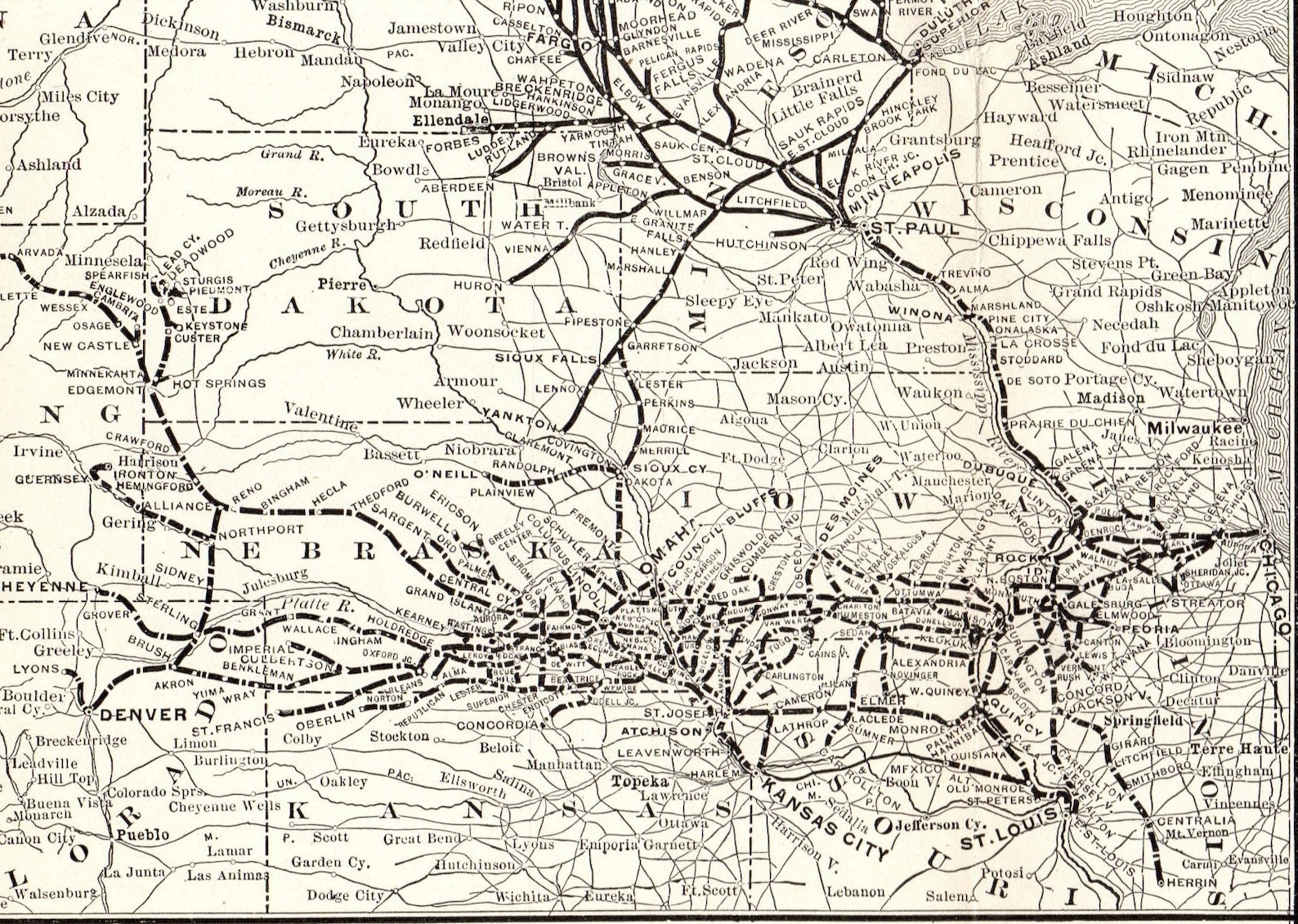 1908 Antique GREAT NORTHERN Railroad Map Chicago Burlington | Etsy