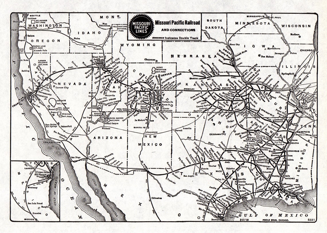 1940 Antique MISSOURI PACIFIC RAILROAD Map Vintage Railway Map | Etsy