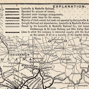 1912 Antique Louisville and Nashville Railroad System Map L and N ...