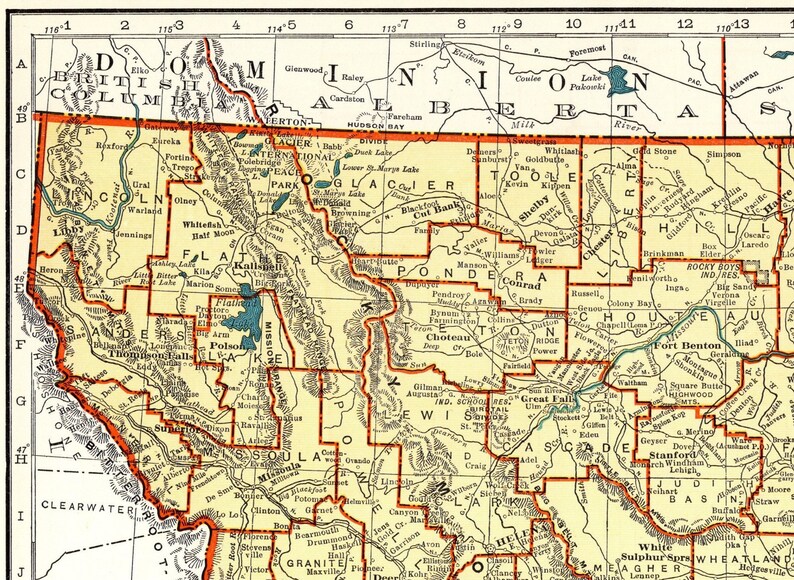 1941 Vintage Montana State Map Antique Map Of Montana Wall Art Etsy