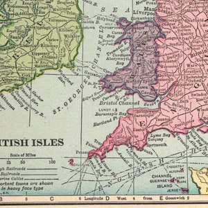 1910 Antique UNITED KINGDOM Map Vintage British Isles Map Ireland ...