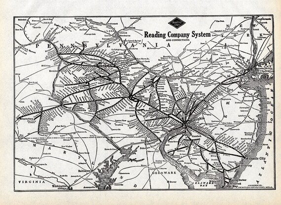 1940 Antique READING RAILWAY Map Vintage Reading Railroad Map | Etsy