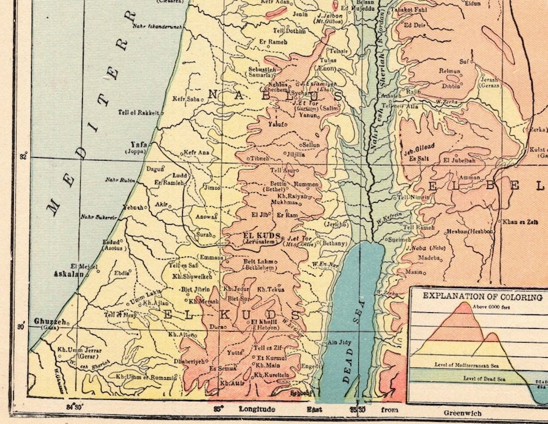 1917 Antique Palestine Map Jerusalem Map Library Decor Gift - Etsy ...