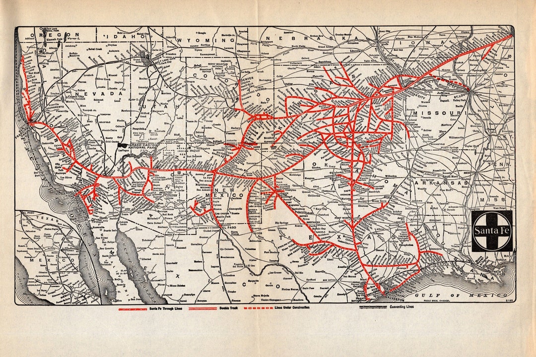 1926 Antique Santa Fe Railroad Map Santa Fe Railway Map - Etsy