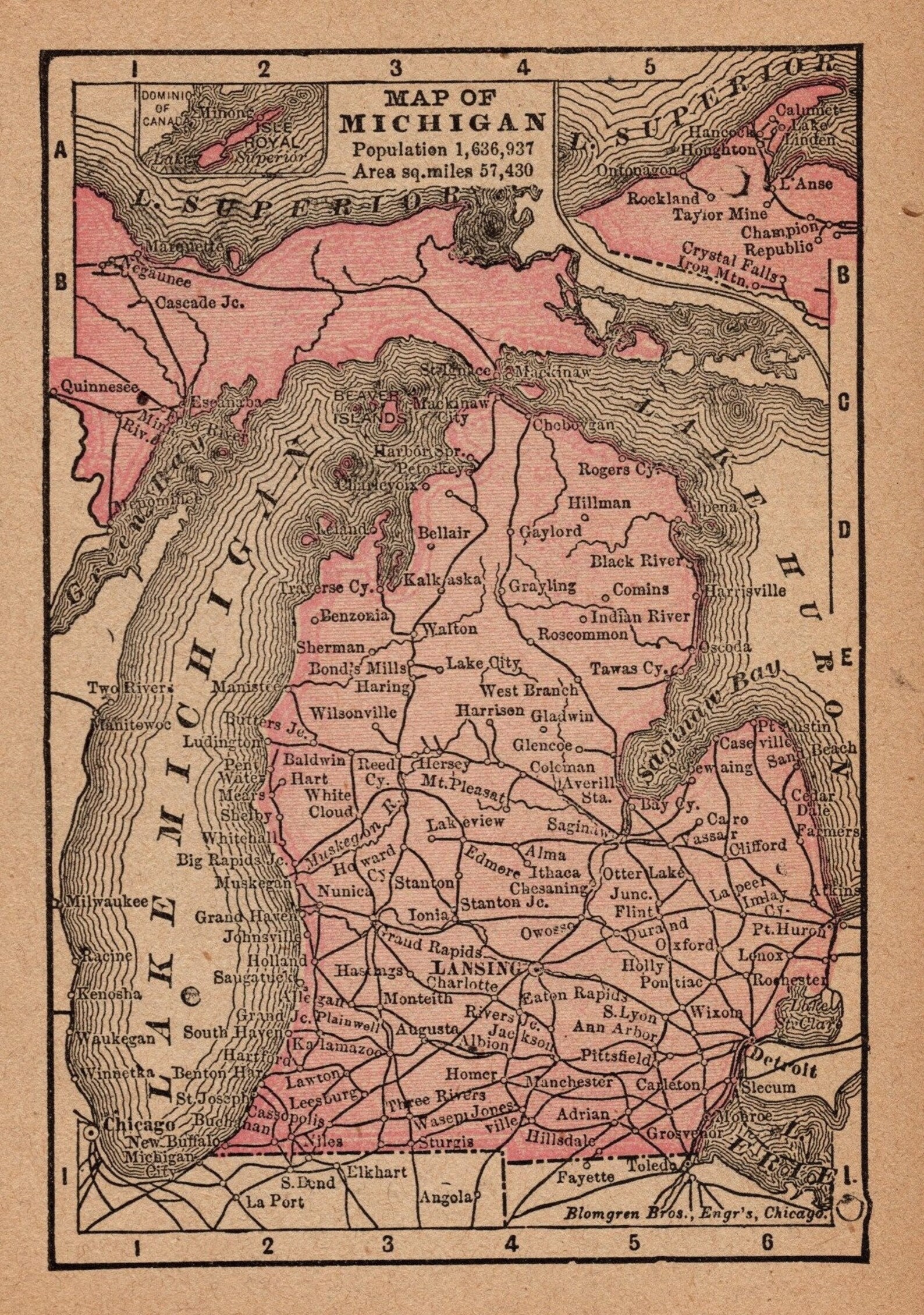 1888 Tiny MICHIGAN Map Vintage State Map of Michigan Miniature | Etsy