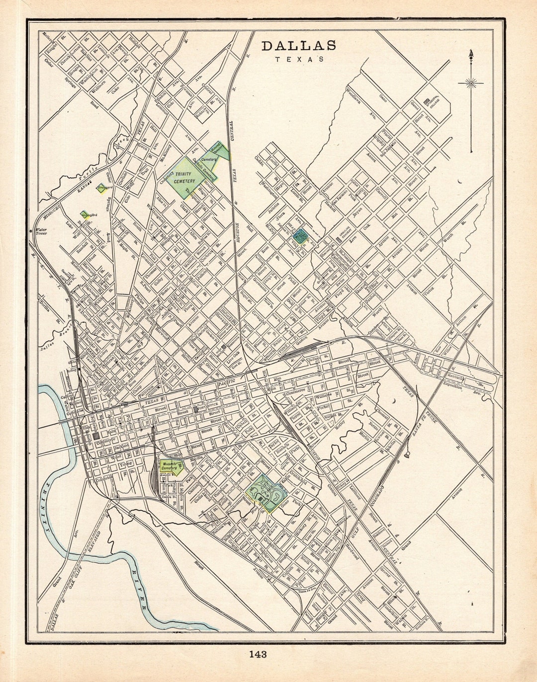 1899 Antique DALLAS Texas Street Map Vintage Map of Dallas From George ...