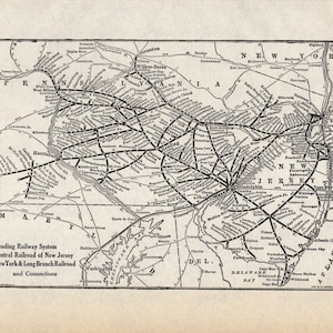 1928 Antique READING RAILWAY Map Central Railroad of New Jersey Map New ...