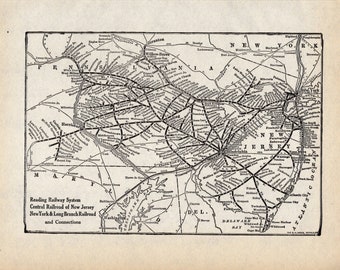 1928 Antique Reading Railroad Map Vintage Railway Map Black and White ...