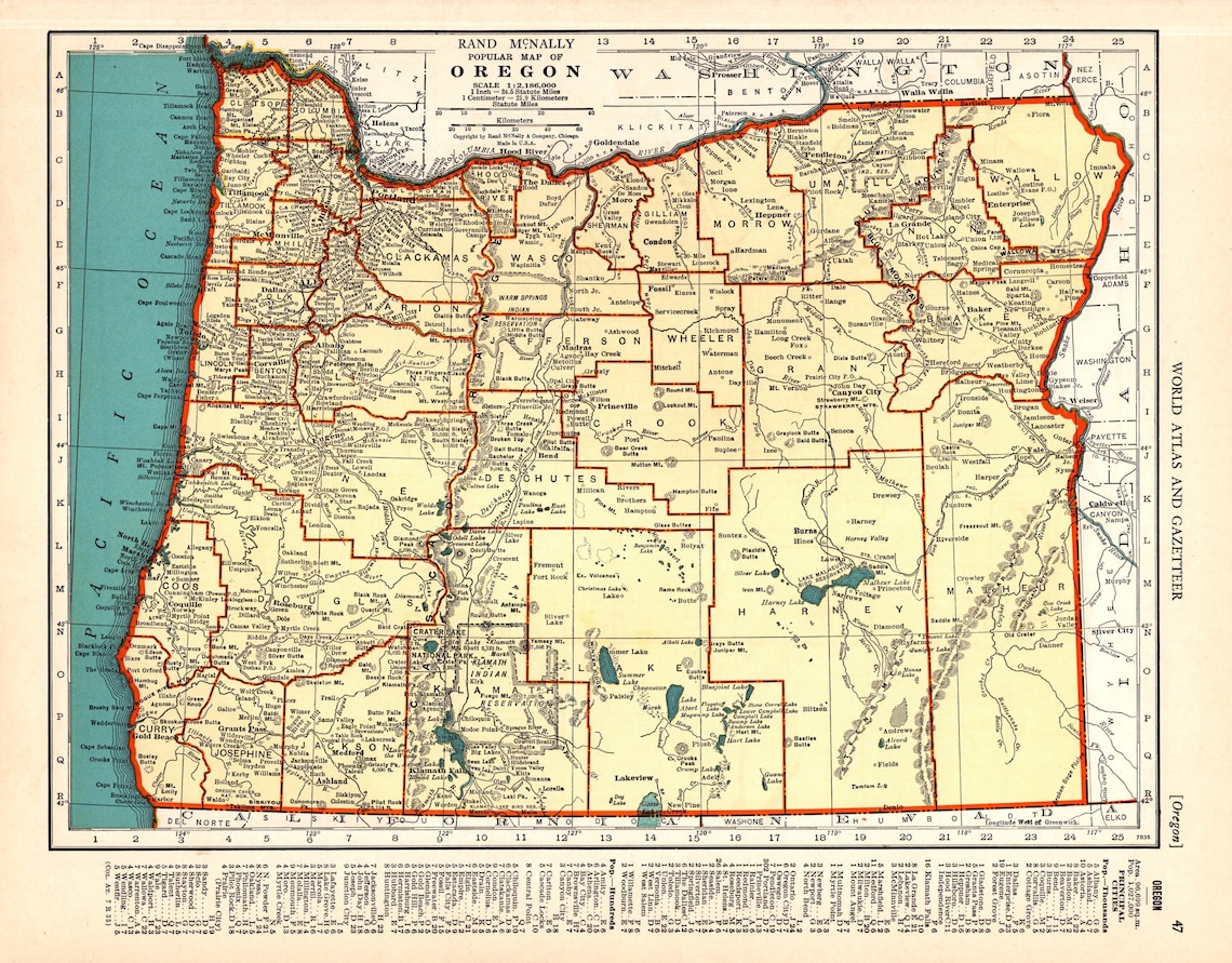 1936 Vintage Oregon Map Antique Atlas Map of Oregon State Map Gallery ...