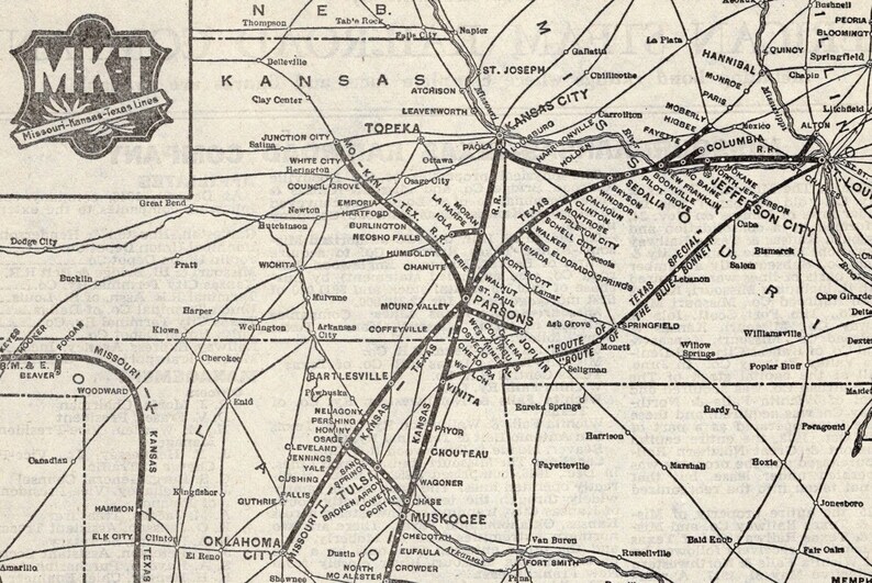 1945 Antique MKT Railroad Map Missouri Kansas Texas Railroad - Etsy