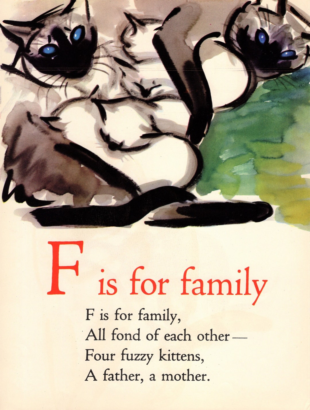 1946 Siamese Cat Print Letter F Alphabet Clare Newberry ABC - Etsy