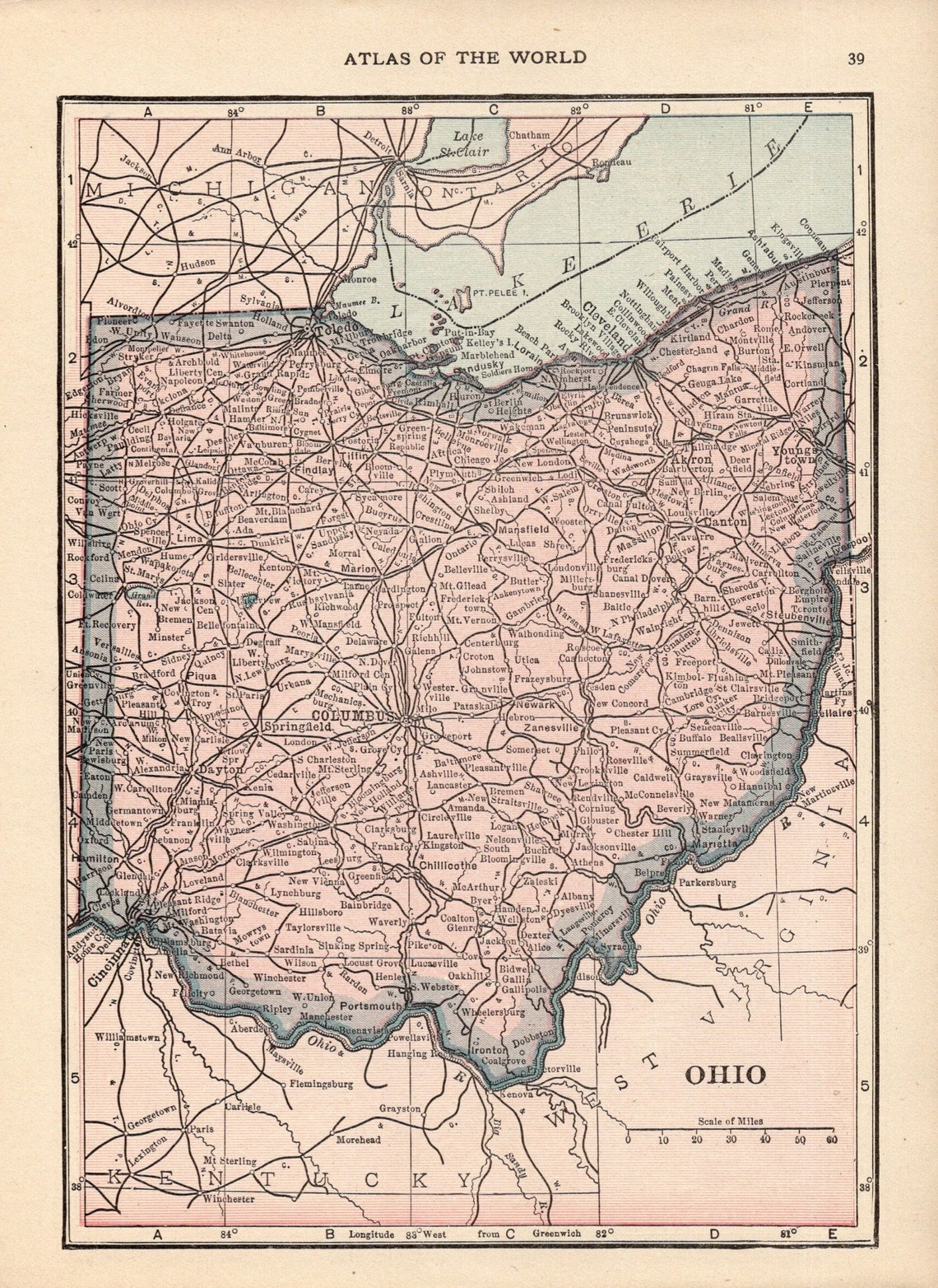 1917 Antique OHIO State Map Vintage Map of Ohio Gallery Wall - Etsy