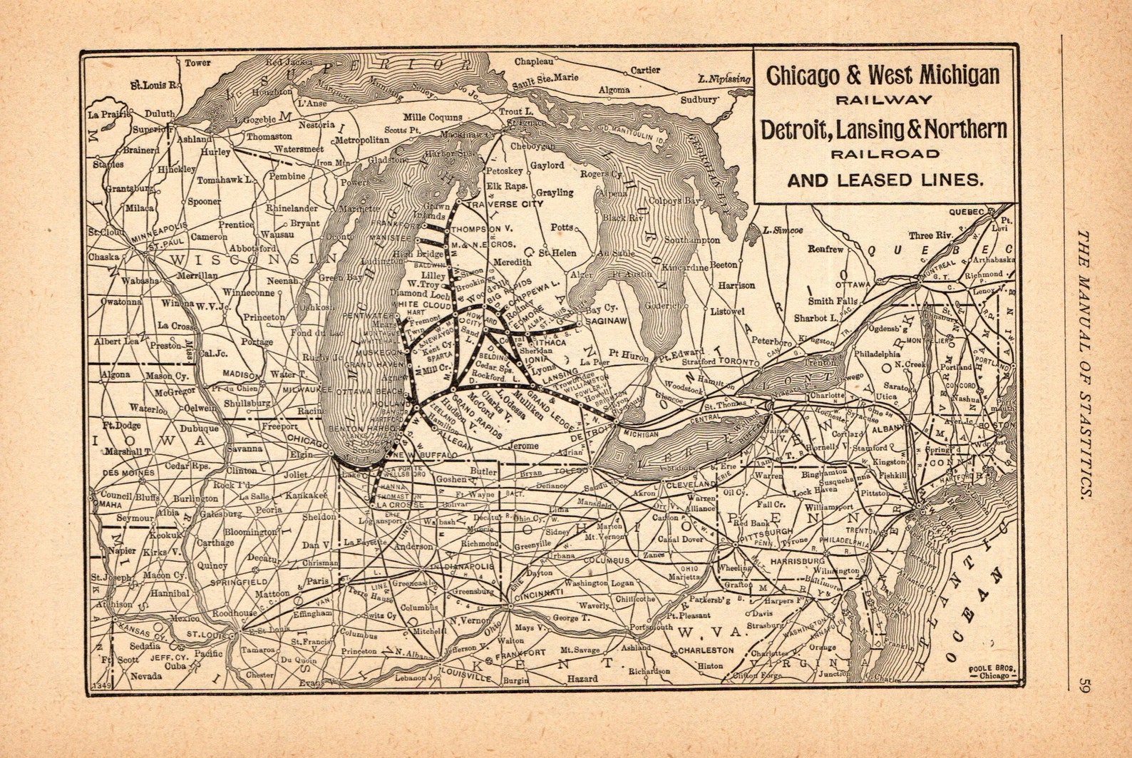 1891 Antique Chicago and West Michigan Railway Map Detroit | Etsy
