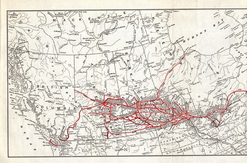 1913 Antique Canadian Northern Railway Map Canadian Railroad | Etsy