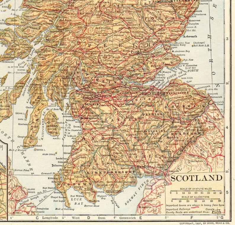 1914 Antique SCOTLAND Map Vintage Map of Scotland Gallery Wall | Etsy