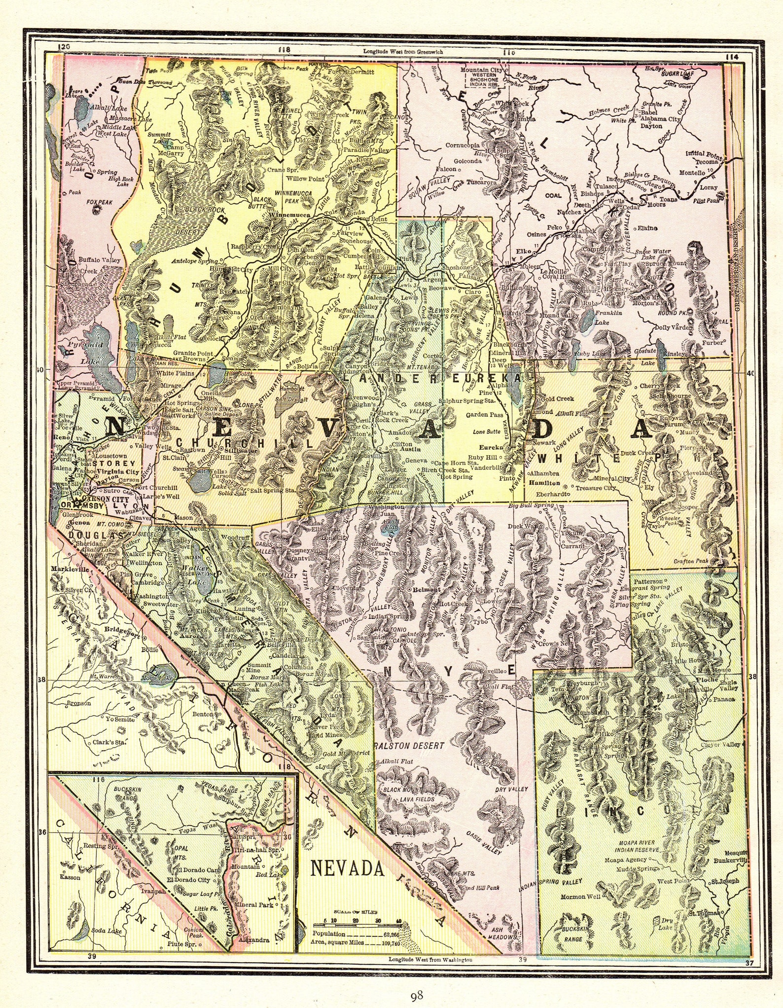 1891 Antique NEVADA State Map Cram Atlas Map of Nevada Gallery | Etsy