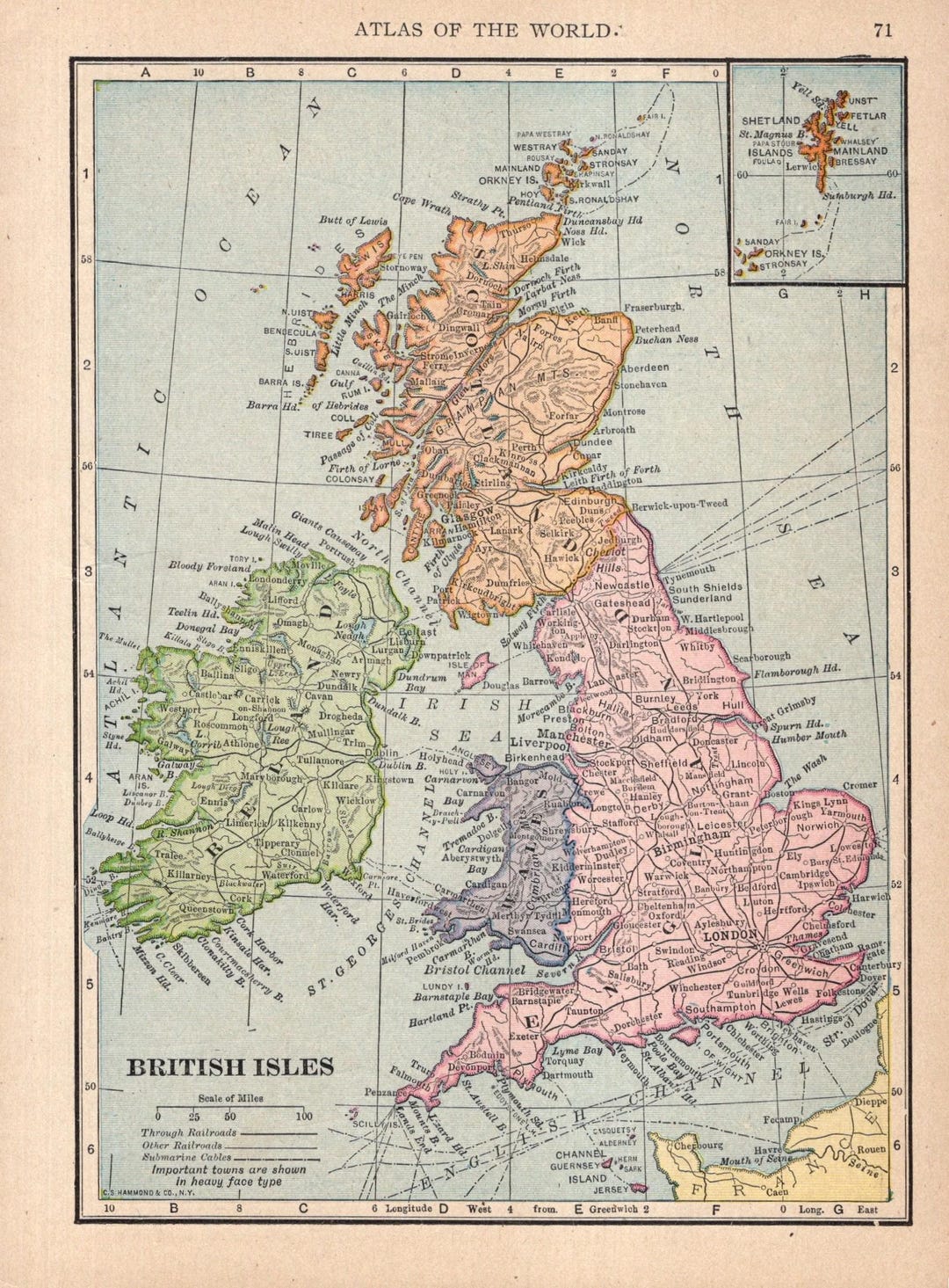 1908 Antique UNITED KINGDOM Map Vintage British Isles Map Ireland ...